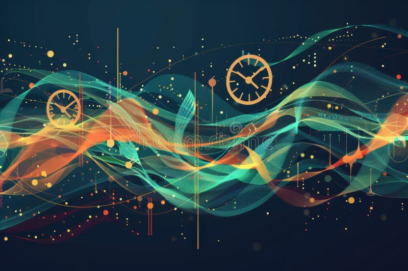 Abstract Time Concept with Clocks, Gears, and Digital Elements. Stock ...