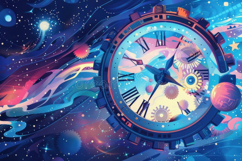 Abstract Time Concept with Clocks, Gears, and Digital Elements. Stock ...