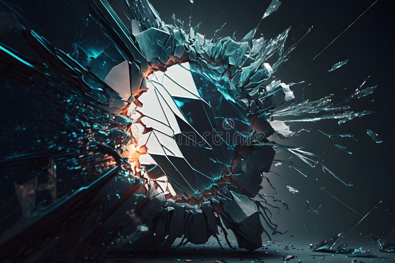 Abstract Time Freezing Image with Broken Glass Figure on Dark ...