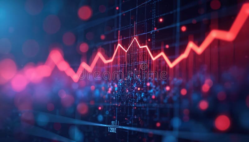 Abstract Time Series Data Visualization Featuring Dynamic Red Line Graph Against Blurred ...