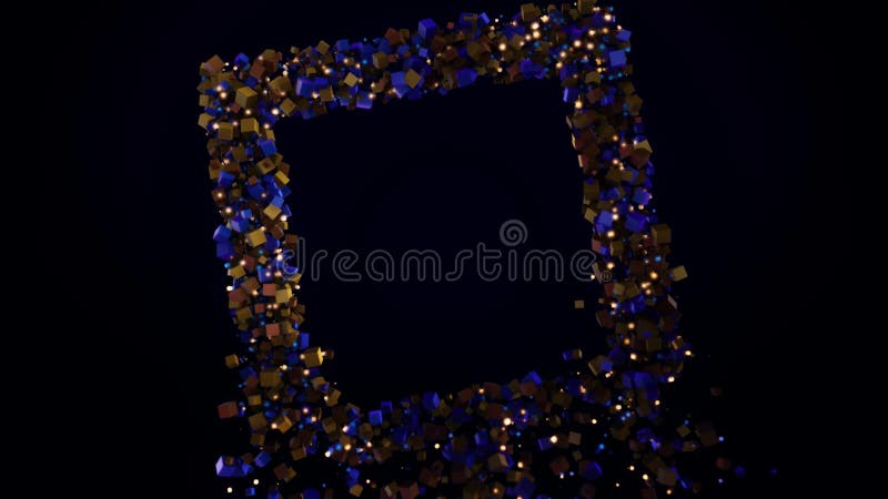 Abstract Tiny Cubes Flying and Creating a Rectangle Frame on Black ...