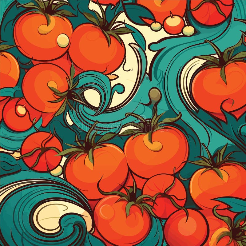 Abstract Tomato Pattern with Leaves: Colorful Vector Illustration Stock ...