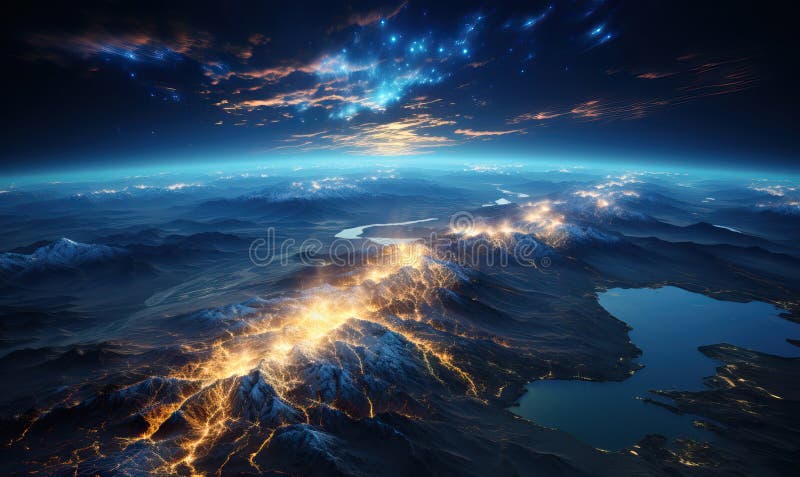 Abstract Top View of Earth Illumination at Night. Stock Photo - Image ...