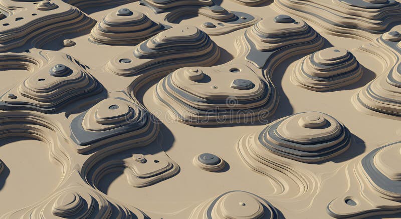 Abstract Topographic Landscape with Layered Terrain and Neutral Colors ...