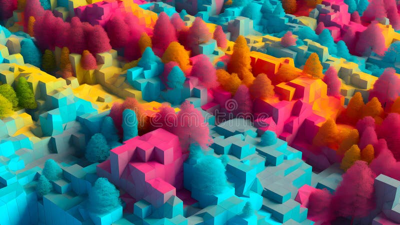 Abstract Topographic Landscape Model Based on Small Colorful Cubes ...
