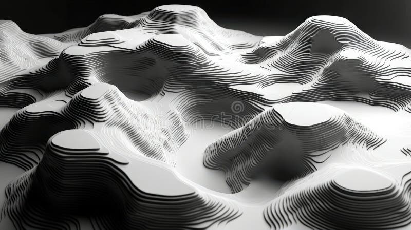 Abstract Topographic Landscape with White and Black Lines Representing ...