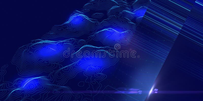 Abstract Topographic Map Background with Blurred Lines on Blue ...