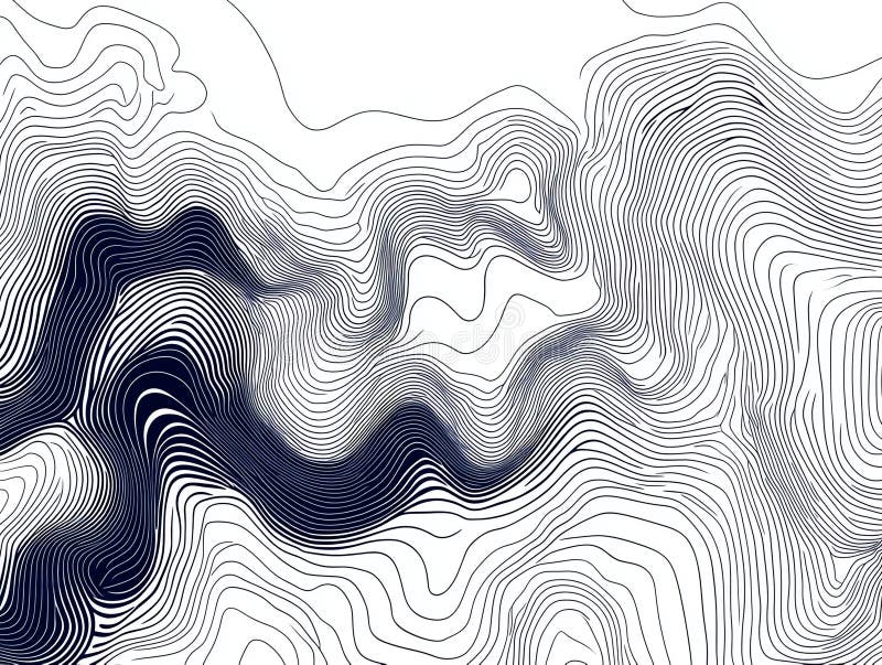 Abstract Topographic Map with Curved Lines in Blue and White Stock ...