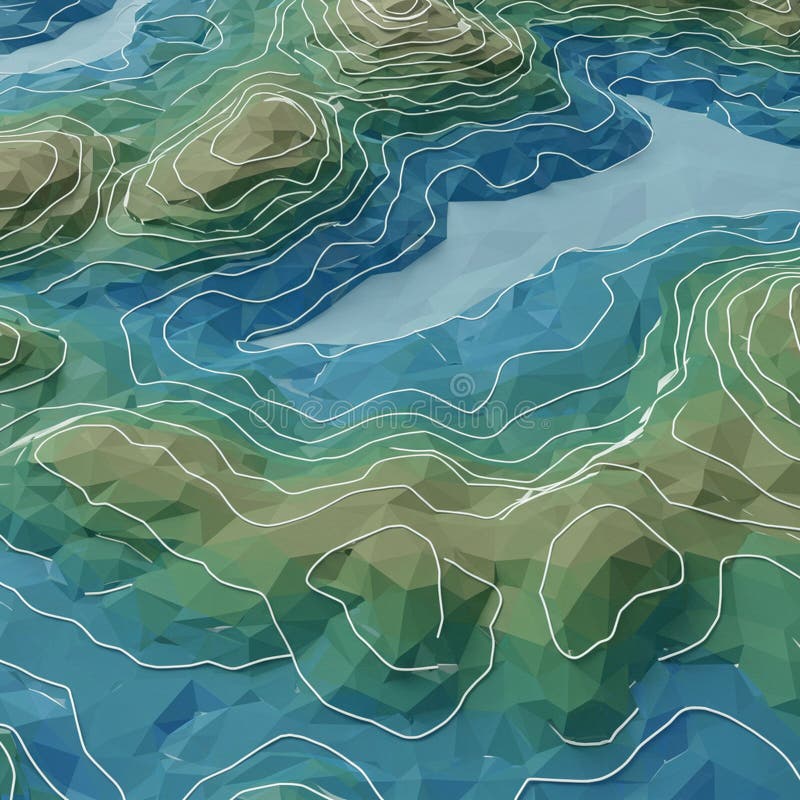 Abstract Topographic Map with 3D Contours. Features Undulating Terrain ...