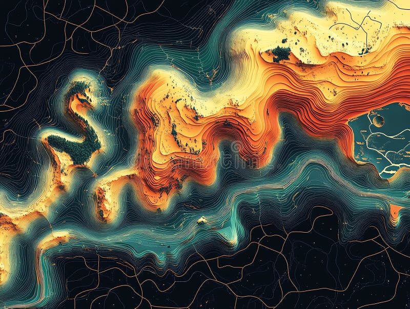Abstract Topographic Map with Flowing Lines and Vibrant Colors ...
