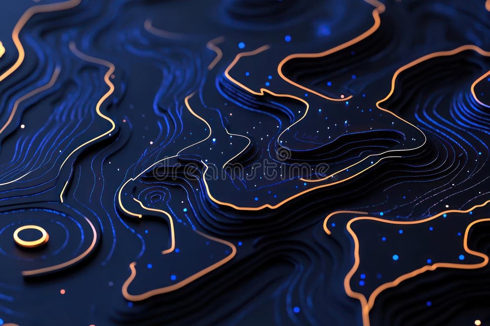 Abstract Topographic Map Rendering with Valleys and Mountains in Blue ...