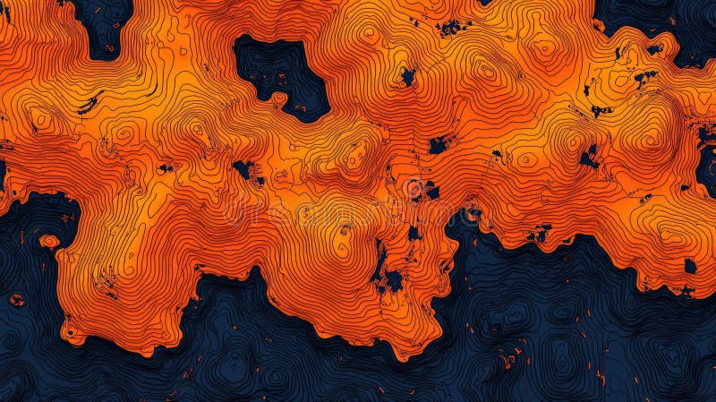 Abstract Topographic Map with Vibrant Orange and Deep Black Contours in ...