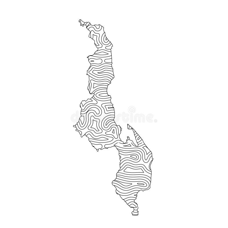 Abstract Topographic Style Malawi Map Design Stock Vector ...