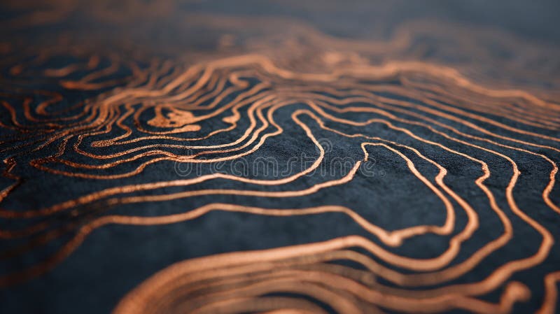 Abstract Topography Lines in Metallic Ink Style, Minimal Map Concept ...