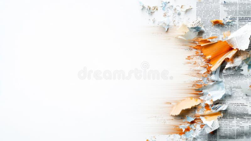 Abstract Torn Newspaper and Paint Texture on White Background, Creative ...