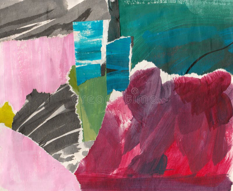 Abstract Torn Paper Collage, Bright Painted Paper Scraps in Bold Colors ...
