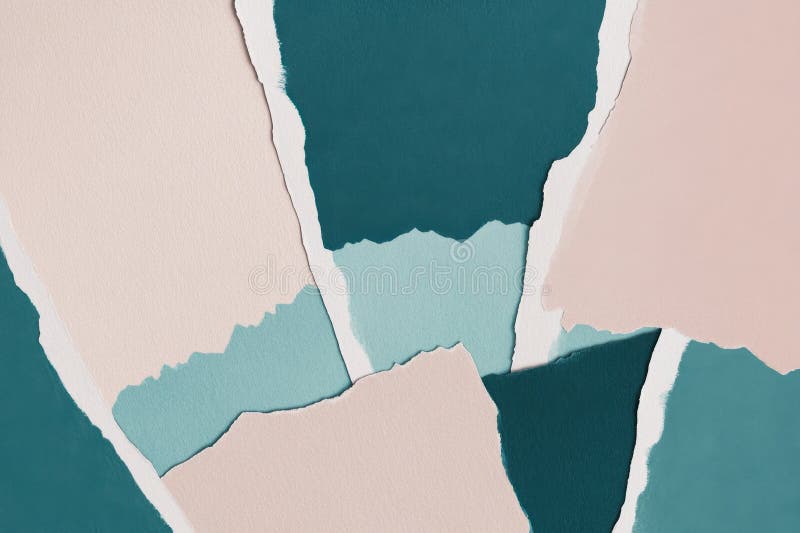 Abstract Torn Paper Collage in Teal and Beige Tones for Modern Design ...
