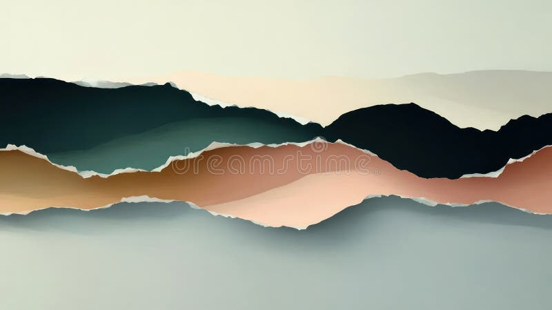 Abstract Torn Paper Landscape in Muted Colors, Suggesting Depth and ...