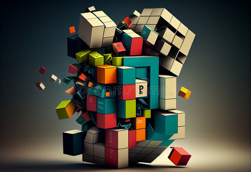 Abstract Tower from Various Squares of Different Colors. AI Generated ...