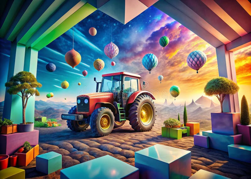 Abstract Tractor Construction a Surreal Journey through a Dreamlike ...
