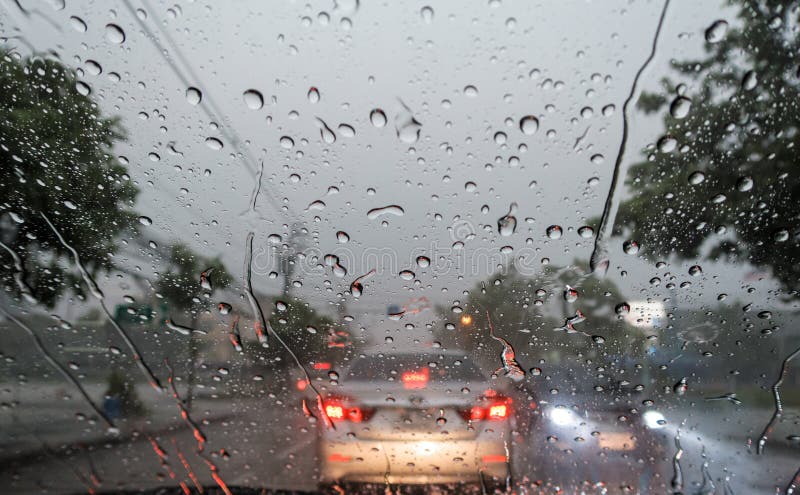 Traffic in Rain in City, Driving Car, Heavy Storm on Road, Highway ...