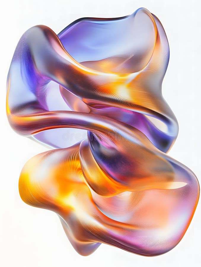Abstract Translucent Form with Orange and Purple Hues Against a White ...
