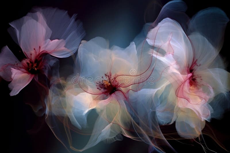 Abstract Translucent Multicolored Flowers on Dark Background Stock ...