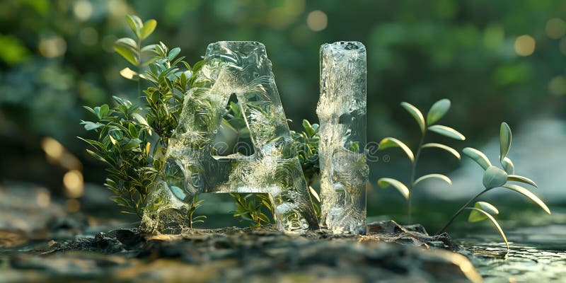 Abstract Transparent AI Letters with Plants, Symbolizing Artificial ...