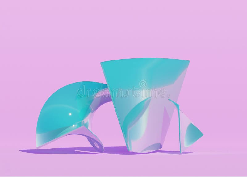 Abstract Transparent 3d Render of Glass Objects in Pink Studio. Blue ...