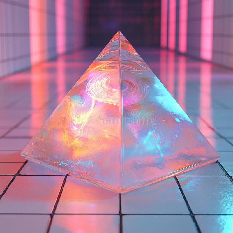 Abstract Transparent Pyramid with Colorful Light Reflections in an ...