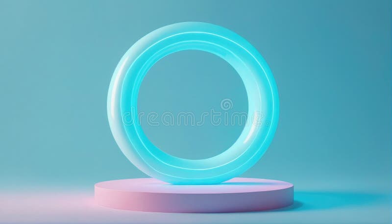 Abstract Transparent Ring Hovering Above a Pastel-colored Platform in ...