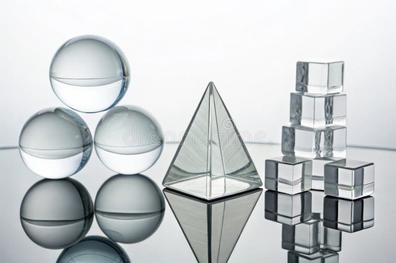 Abstract Transparent Shapes Arranged on a Reflective Surface in a ...