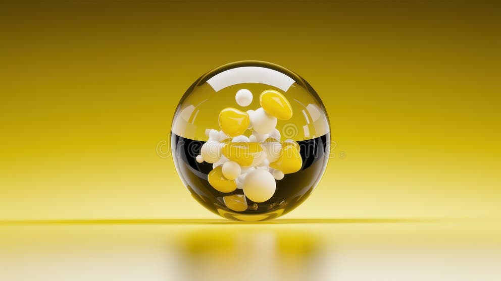 Abstract Transparent Sphere with Yellow and White Shapes, Creating a ...
