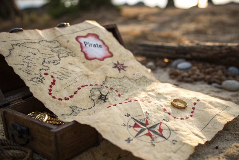 Abstract Pirates Old Treasure Map with Marked Location Stock ...