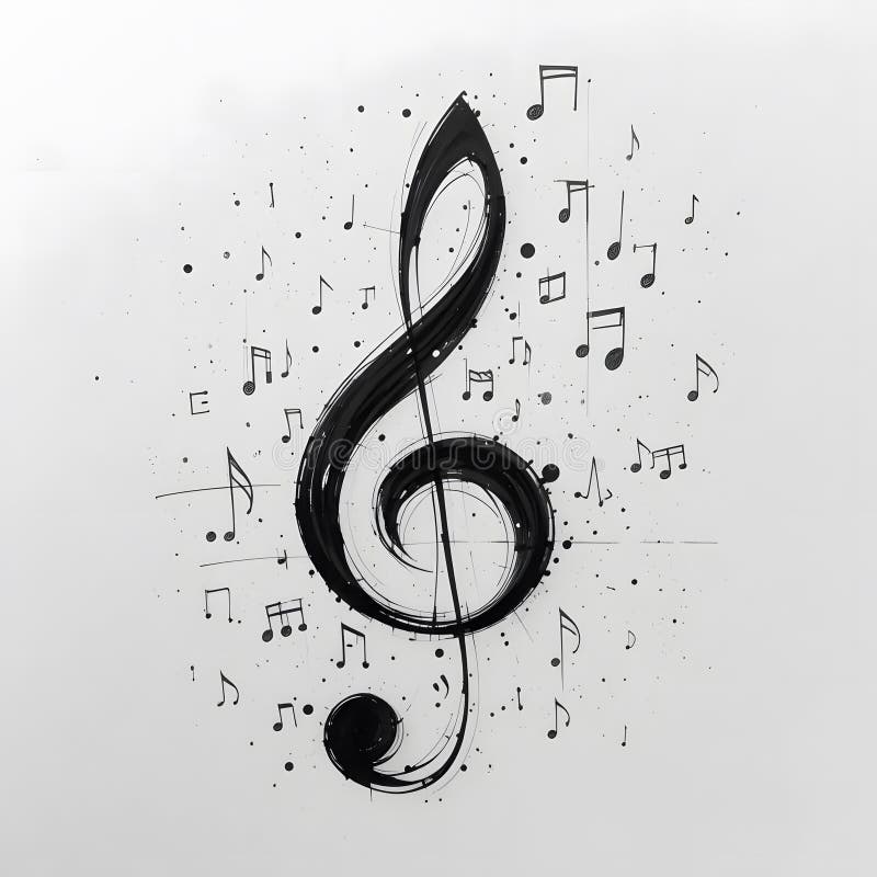 Abstract Treble Clef with Musical Notes Ink Splash Artistic Design ...