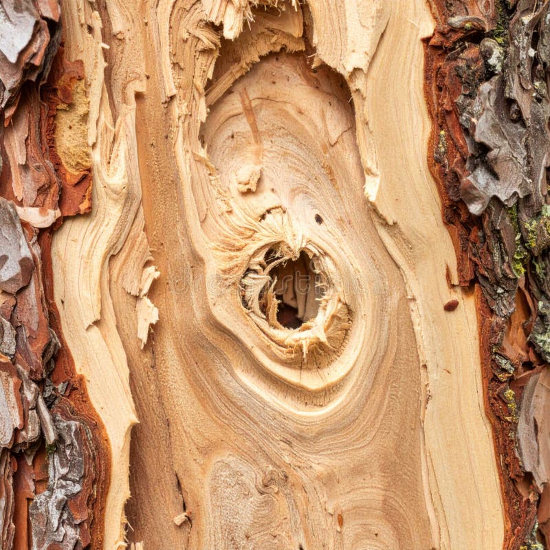 Abstract Tree Bark Close Up with Patterns Texture and a Hole in Soft ...