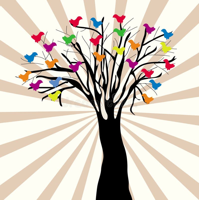 Abstract tree with birds stock vector. Illustration of friendship ...