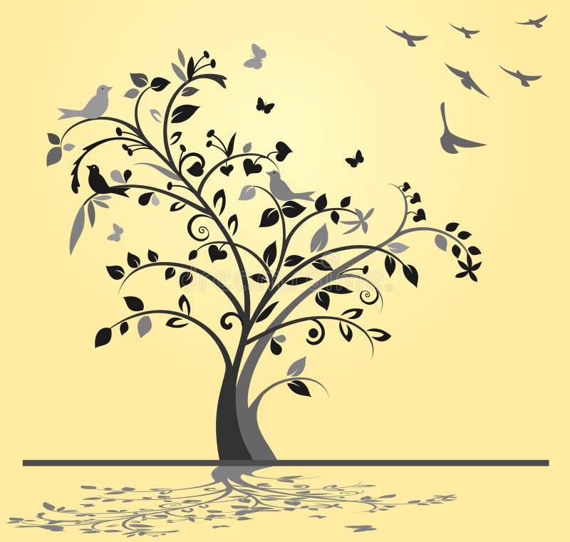 Business Cards Design, Spring Tree with Birds Stock Vector ...