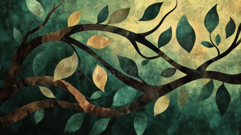 Abstract Tree Branches and Leaves in Earthy Tones Create a Textured ...