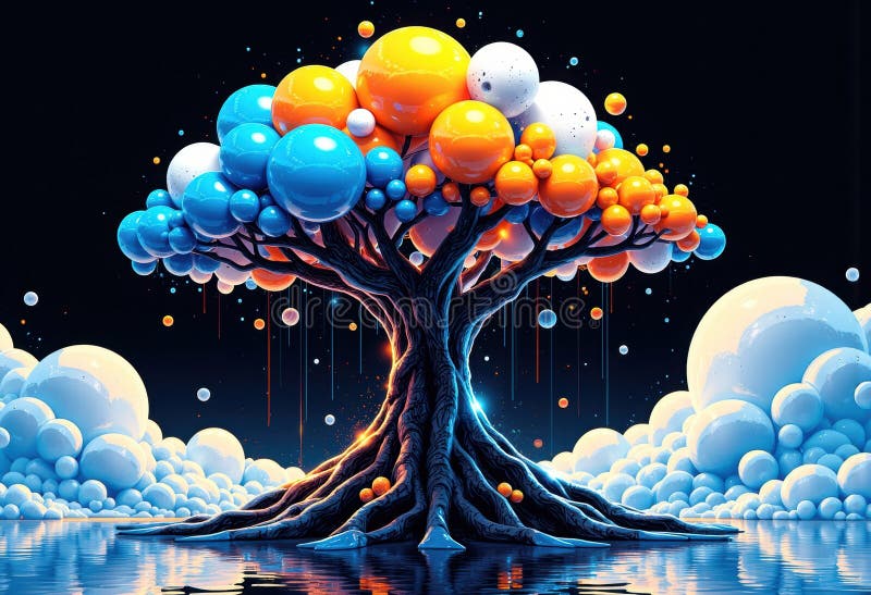 Abstract Tree with Colorful Spheres Representing Creativity and ...