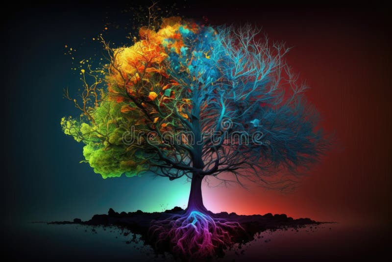 Abstract Tree in Colour and Light. Ai Generative Stock Illustration ...