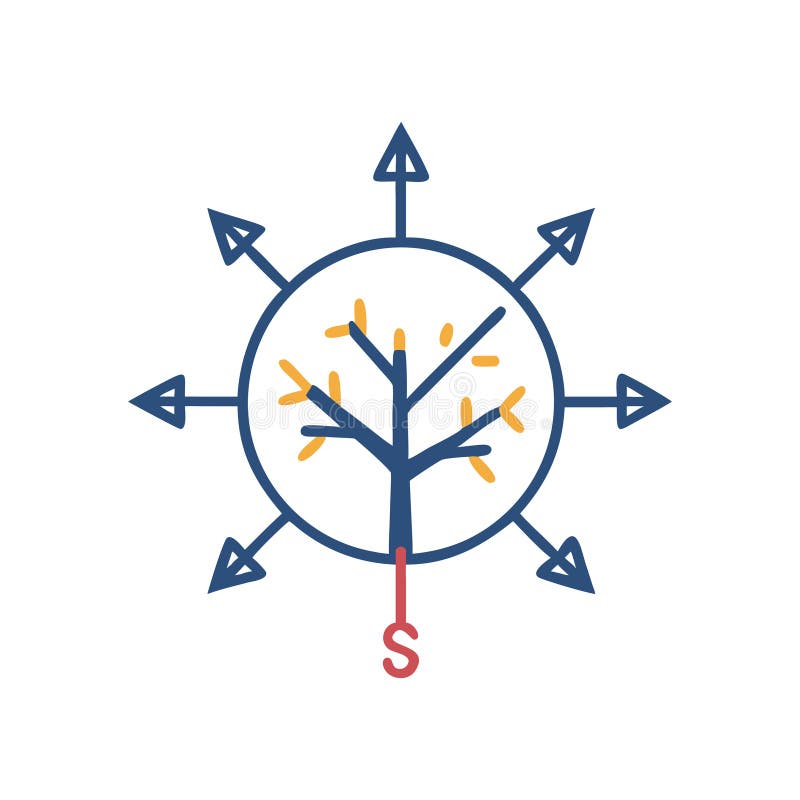 Abstract Tree Compass Design in Black and White for Art and Logos Stock ...