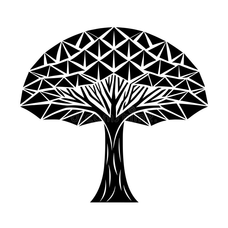 Abstract Tree Design: Geometric Tree with Triangular Leaves in Black ...