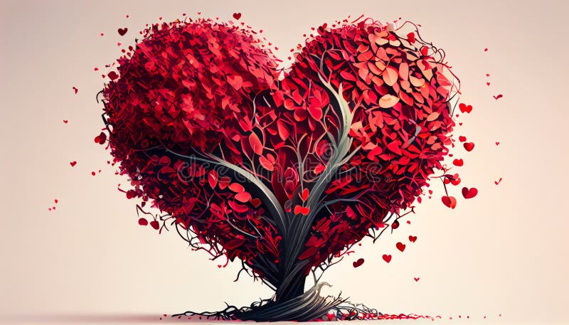 Abstract Tree in the Form of a Heart from Red Small Hearts. Generative ...