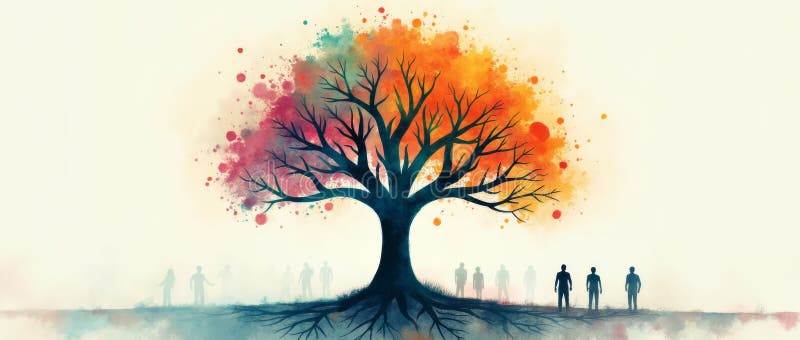 Abstract Tree Formed by Diverse Human Figures As Its Branches and Roots ...
