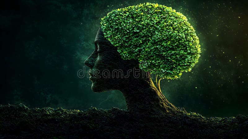 Abstract Tree Forming a Human Brain with Leaves Stock Illustration ...