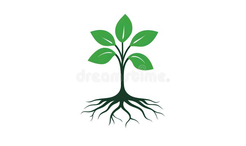 Abstract Tree with Green Leaves and Roots, Representing Growth Nature ...