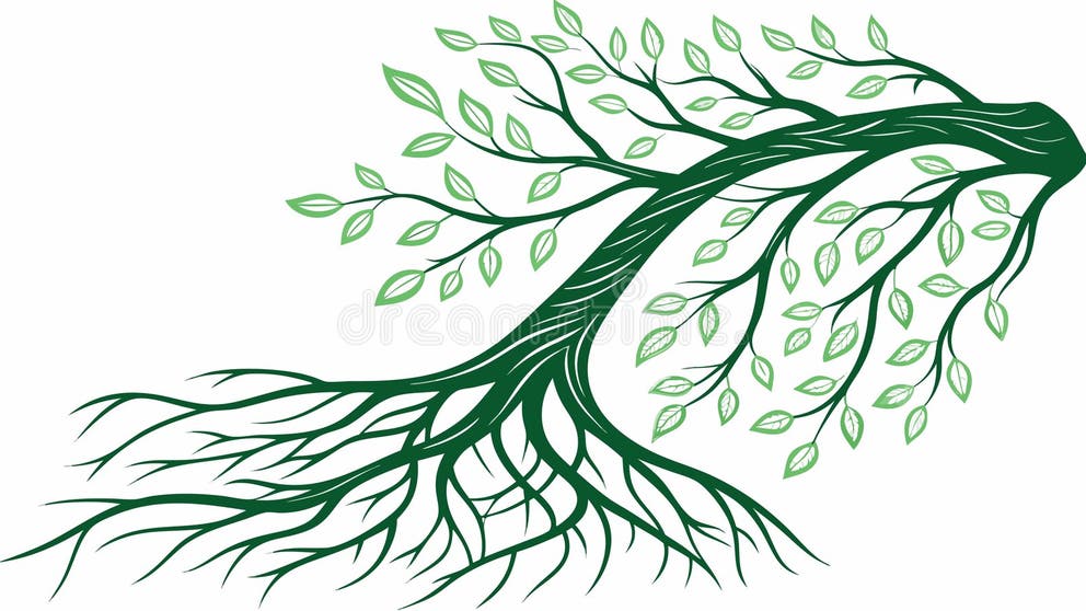 Abstract Tree Growing Horizontally with Leaves, Vector Design ...