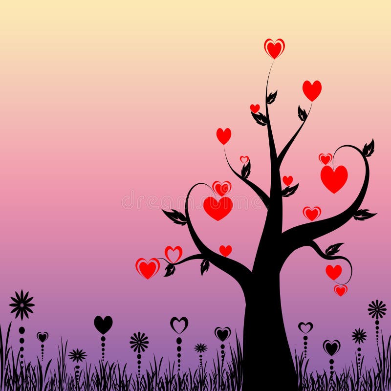 Two Love Birds and Love Tree Stock Vector - Illustration of elegant ...