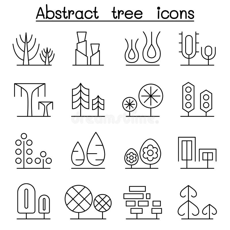 Abstract Tree Icon Set in Thin Line Style Stock Vector - Illustration ...